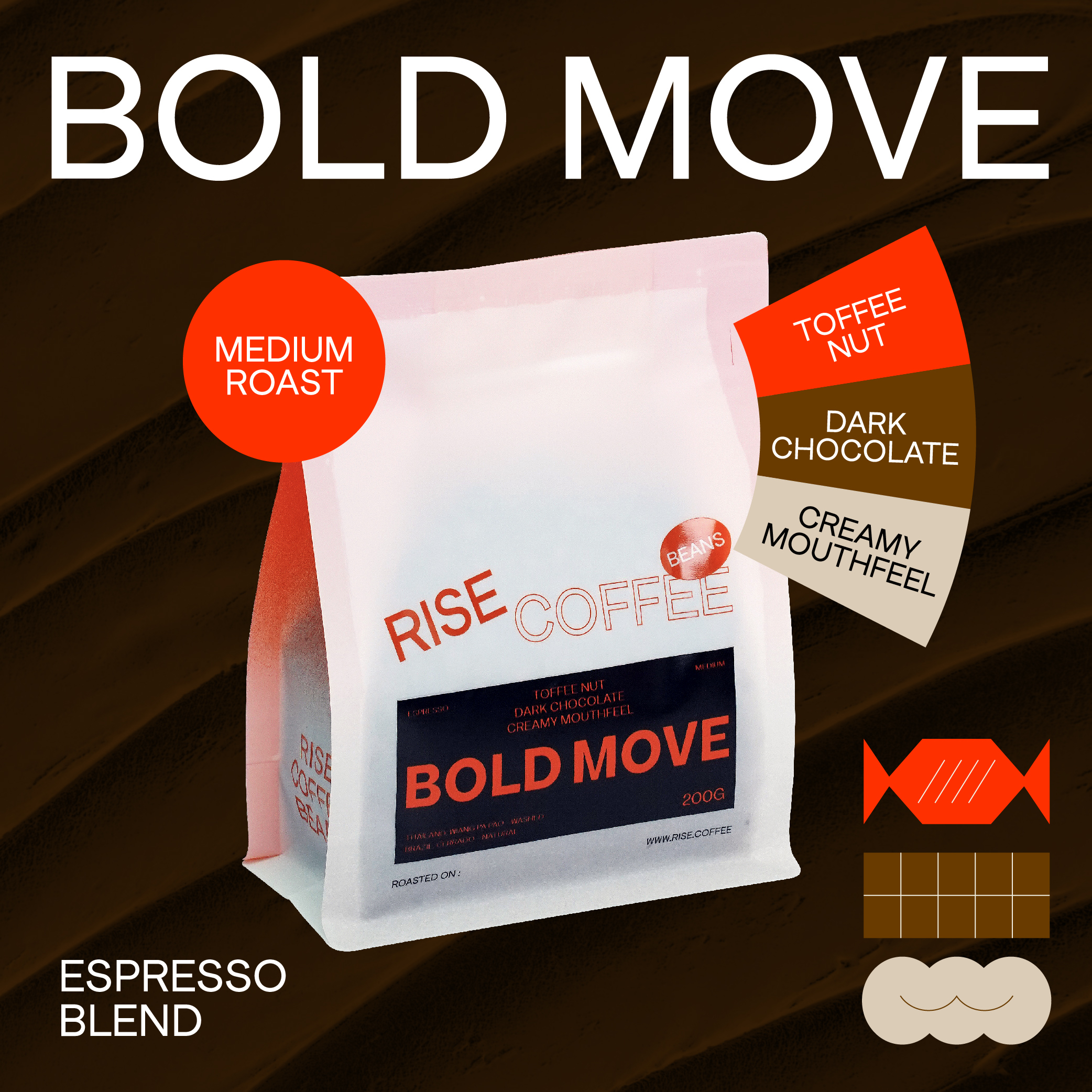 RISE COFFEE เมล็ดกาแฟคั่วกลาง BOLD MOVE BLEND เหมาะสำหรับ Espresso ...