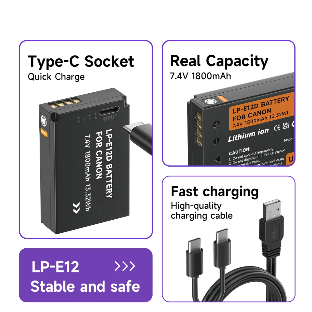 Cityork USB แบตเตอรี่ LP-E12 LPE12 LP E12 Type-C ประจุสำหรับ Canon ...