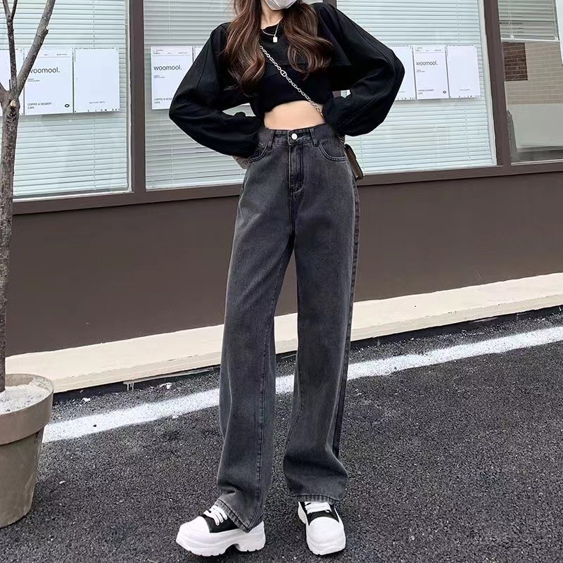 CYGYกางเกงยีนส์ สไตล์เกาหลี ทรงขากระบอกขาไม่บาน สียีนส์อ่อนยีนส์เข้ม ...