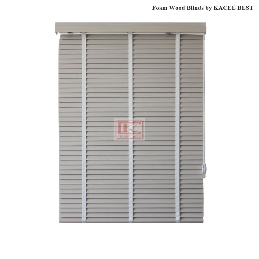 KACEE มู่ลี่ มู่ลี่โฟมวูด มู่ลี่ไม้ มู่ลี่ลายไม้ ขนาดใบ 35 มม. สีงา รุ่นเชือกวน อุปกรณ์สีขาว ...