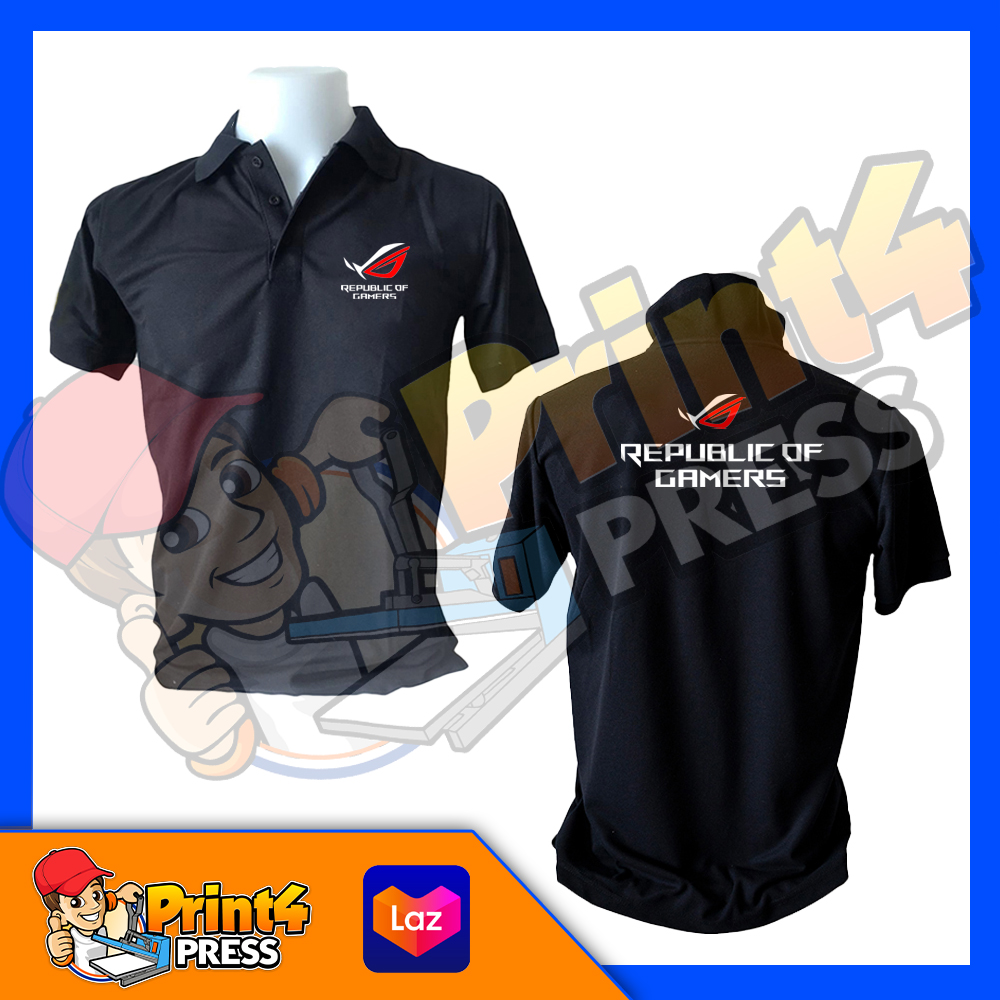 Polo พร้อมส่งเสื้อโปโลสีดำพิมพ์กำมะหยี่ REPUBLIC OF GAMERS ROG ...
