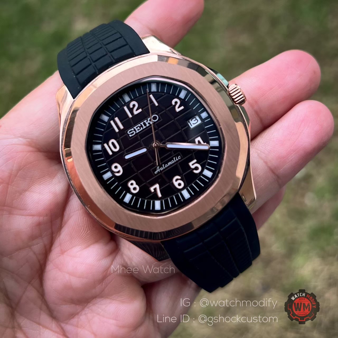 SEIKO Mod Aquanaut Style Black Rosegold Waffle Dial And Rubber Strap ...