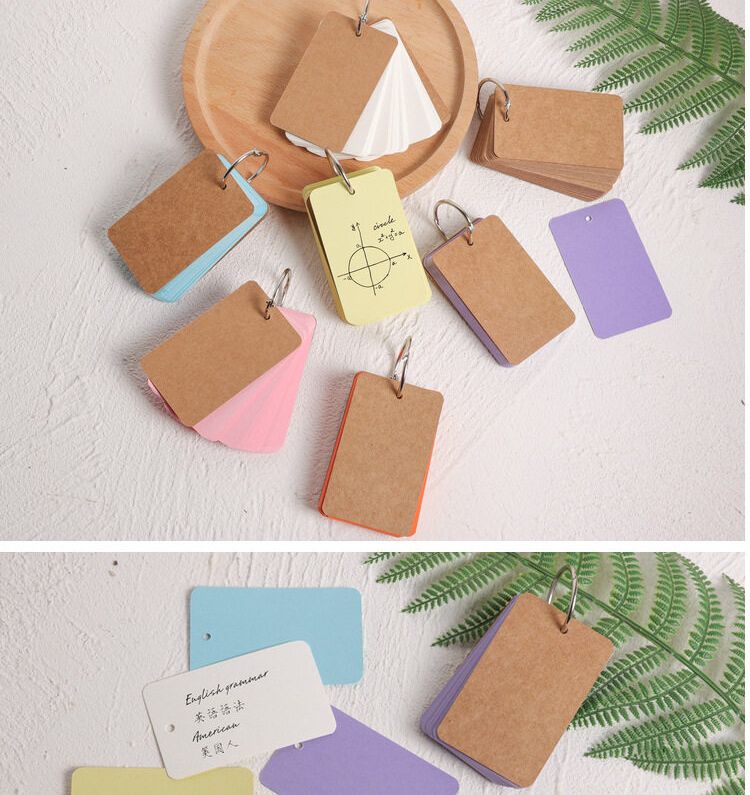 บัตรจดคำศัพท์แบบหลายสี Flash Card ขนาด 4x7 cm หนา 50 แผ่น พร้อมห่วงแกะ ...