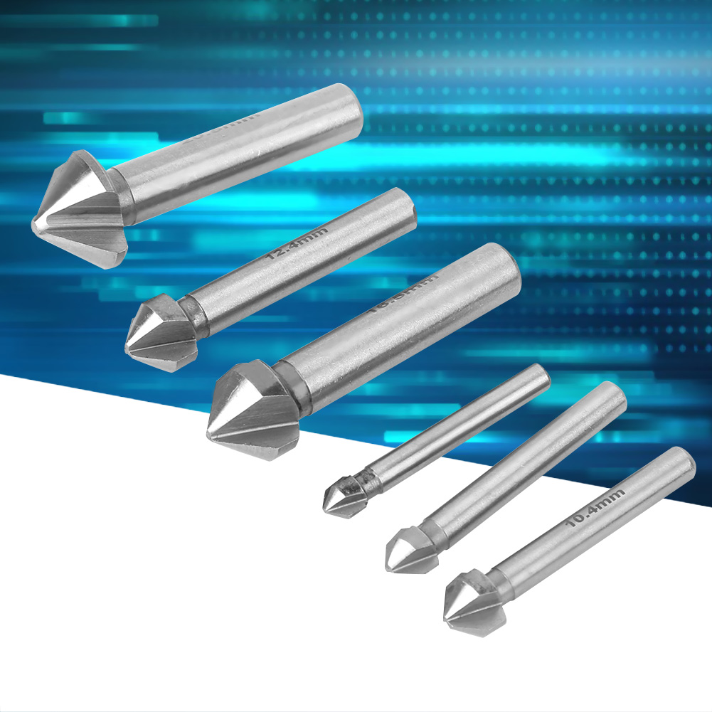 6pcs Chamfer Cutter Round Shank 3 Edged 90 Degree High‑Speed Steel ...