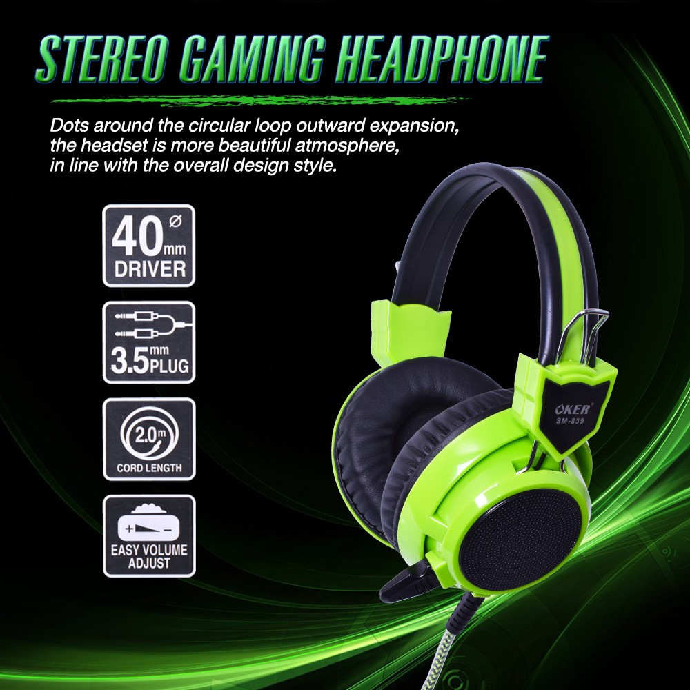 หูฟังเกมมิ่ง STEREO GAMING HEADPHONE SM-839 OKER ของแท้ 100% (okerhome) คุณภาพเสียงระดับสเตอริโอ ...