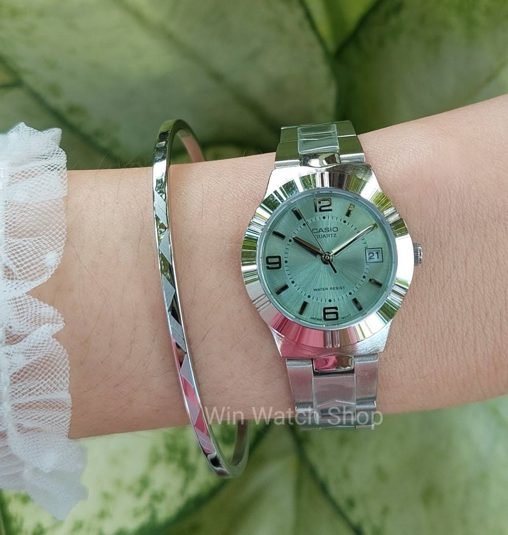 Casio นาฬิกาข้อมือผู้หญิง รุ่น LTP-1241D-3A- สายสแตนเลส หน้าปัดสีเขียว ...