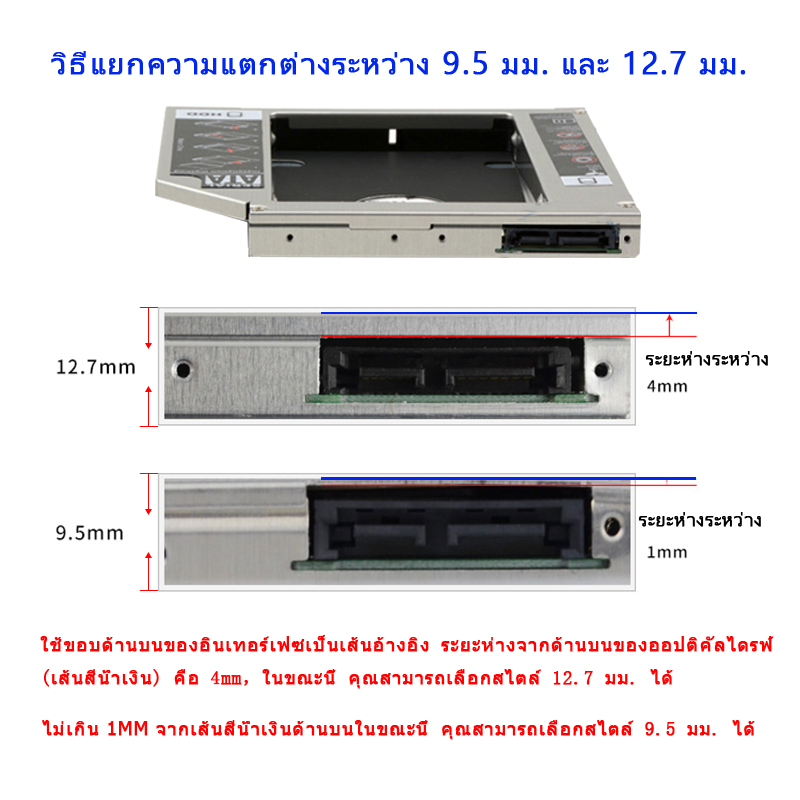 จัดส่งตลอด 24 ชมถาดแปลง ใส่ HDDSSD ในช่อง DVD Notebook 9.512.7mm SATA ...