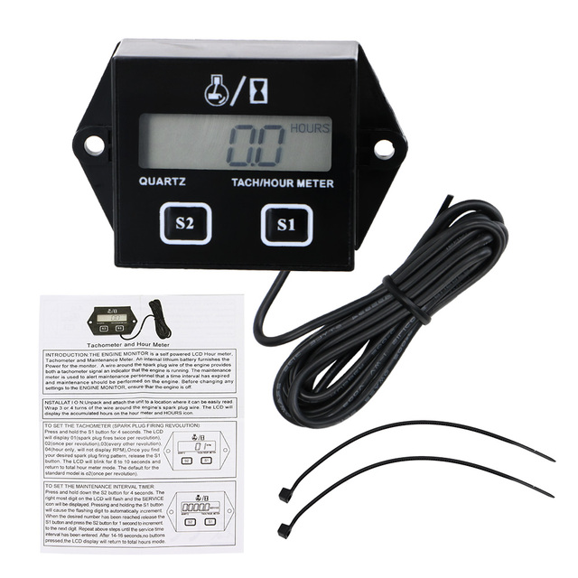 Tachometer Gauge Pulse Engine Tach Hour Meter Digital for Motorcycle ATV Lawn Mower 2/4 Stroke ...