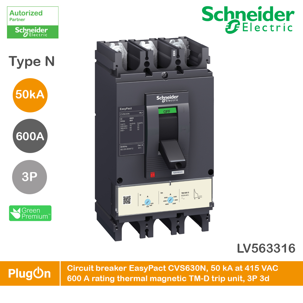 LV563316 - Schneider Electric Circuit breaker EasyPact CVS630N, 50 kA ...