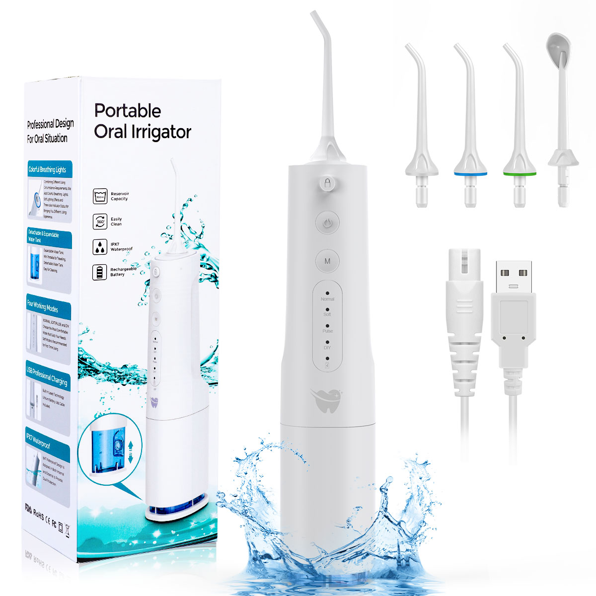 2022 Water Flosser Cordless Dental Oral Irrigator 360ml Portable Water ...
