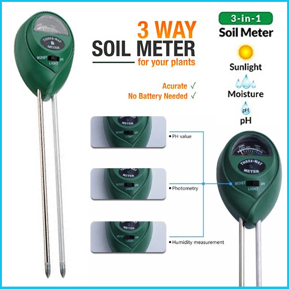 PH Moisture Meter เครื่องวัดค่า Soil Meter PH ความเป็นกรด-ด่างความชื้น ...