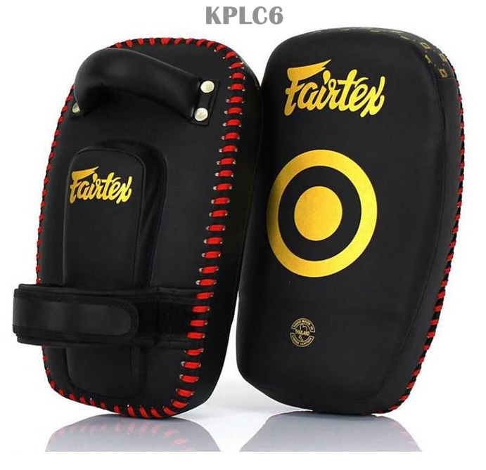 Fairtex Kick Pads KPLC6 Black-Gold light weight curved design Training ...