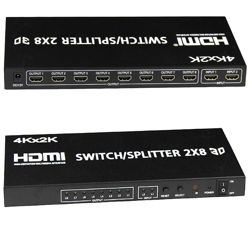 ลดราคา HDMI 2 In 8 Out 4K*2K 3D 1080p HDMI Splitter 2x8 HD HDMI Switch ...