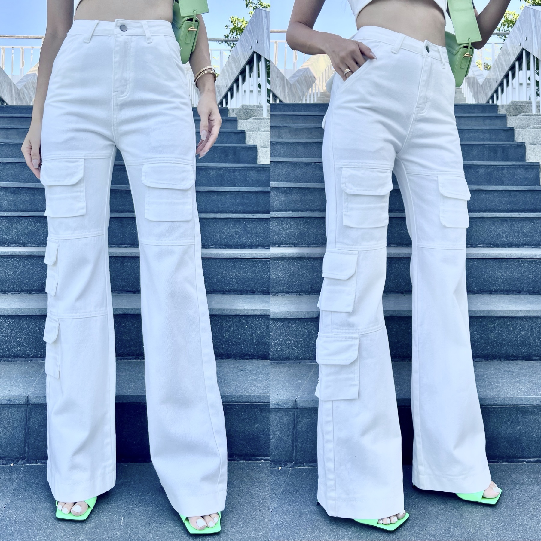 Ptj3699 new arrival white casual cargo pants - PROMTHONG.BKK - ThaiPick