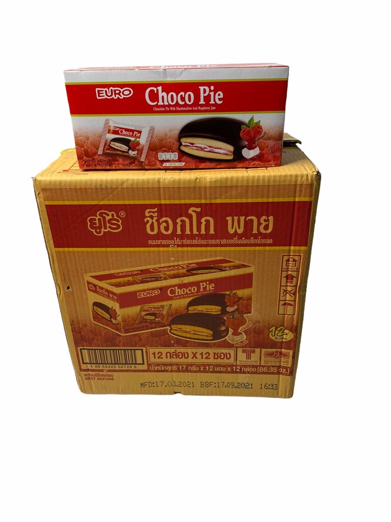 EURO CHOCO PIE Chocolate Pie Marshmallow And Raspberry Jam 17g,ยูโร่ ซ็ ...
