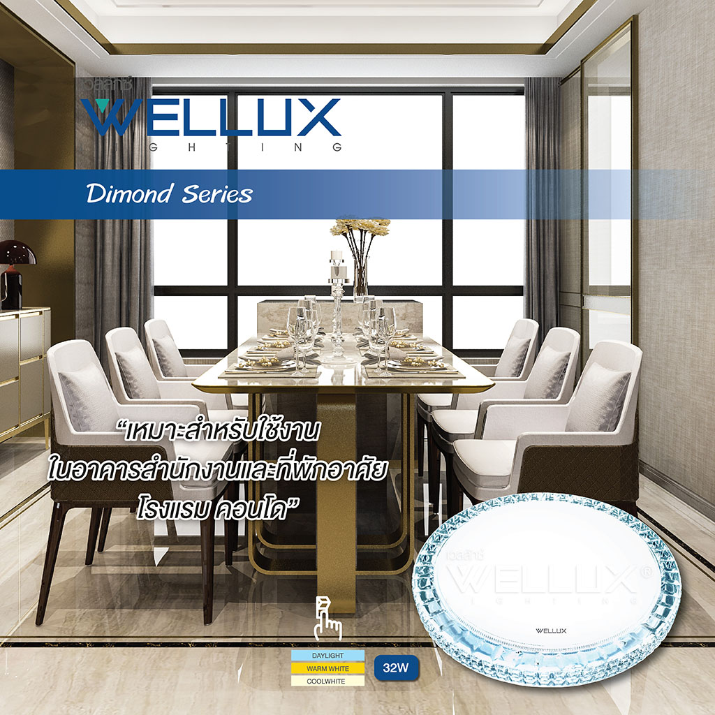 WELLUX โคมไฟเพดานติดลอย 3 แสง 36W LED CEILING LAMP 3 STEP รุ่น DIMOND ...