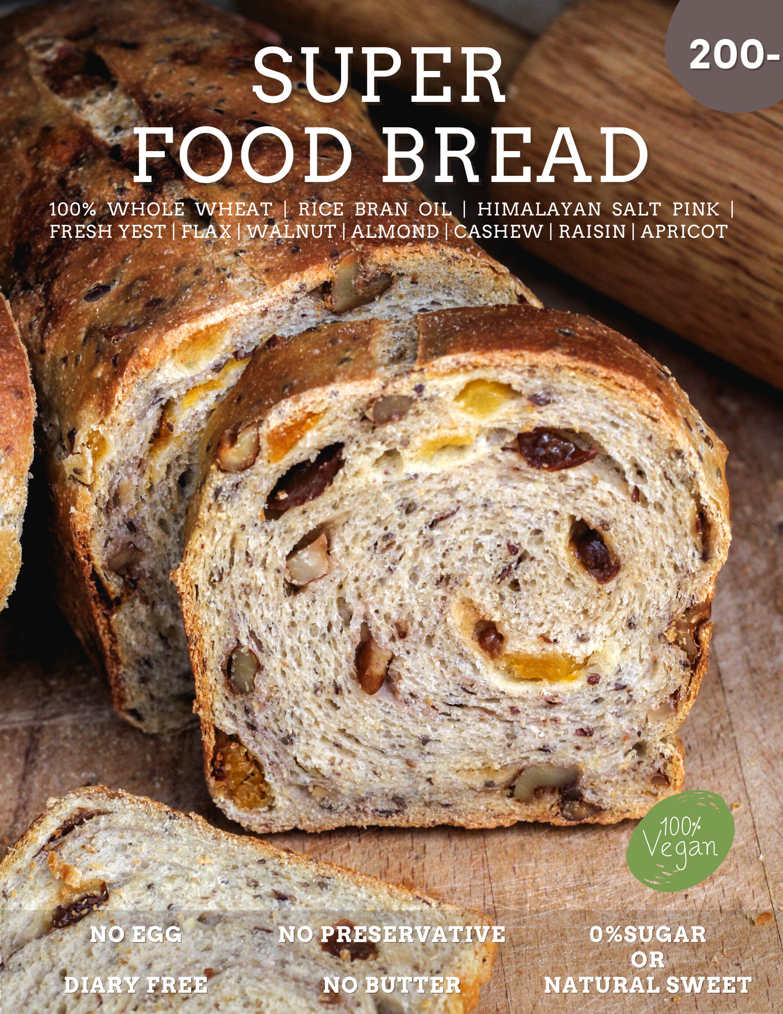 Pre-order รอบส่ง18-20Apr/Kinmaiouan(กินไม่อ้วน)-100%โฮลวีท Super food bread ปราศจาก นม เนย ไข่ ...