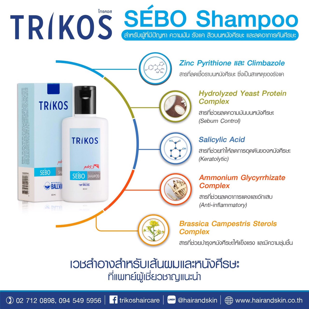 TRIKOS SEBO SHAMPOO / SOLUTION / EXTRA MILD/ Conditioner ทริคอส ยาสระผม ...