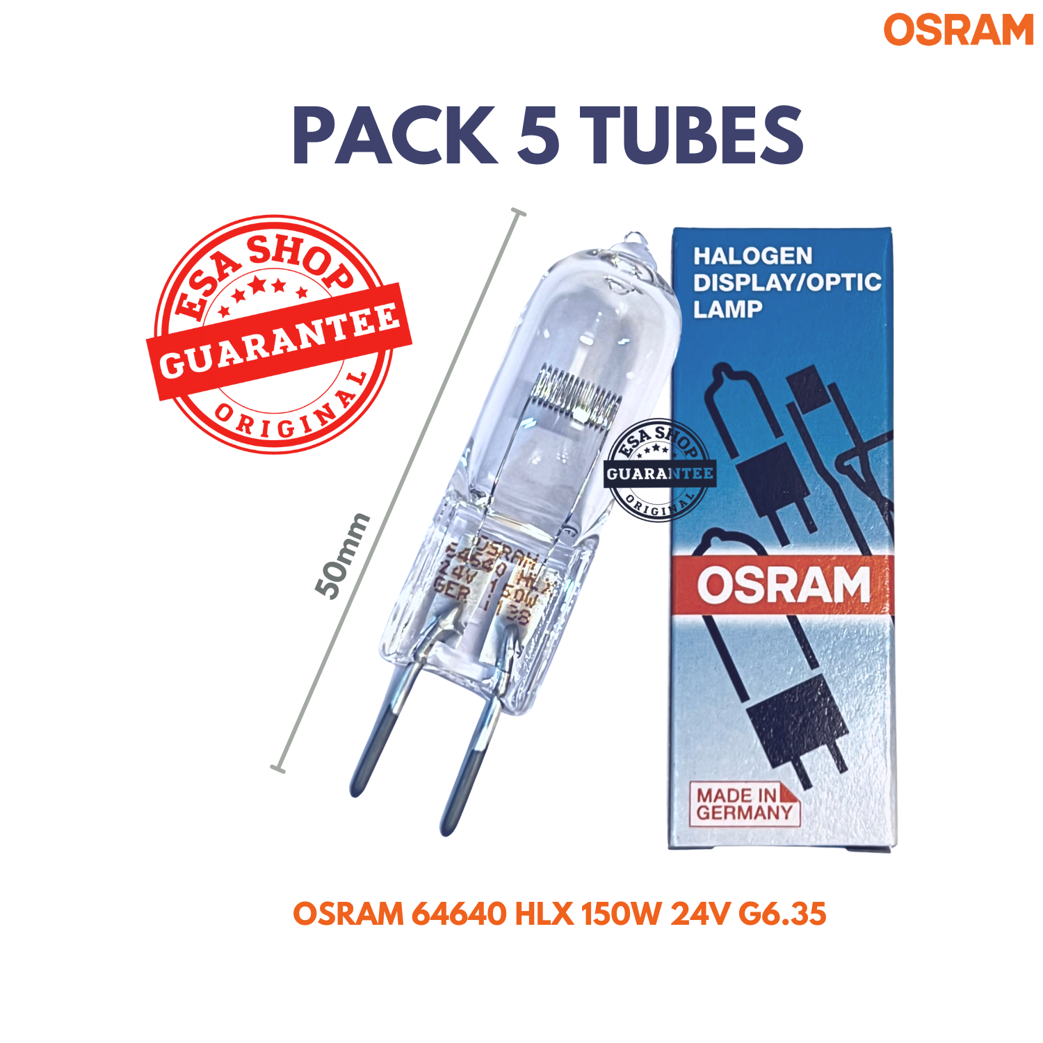 หลอดไฟแพ็ค 5 หลอดOSRAM 64640 HLX 150W 24V G6.35 | Lazada.co.th