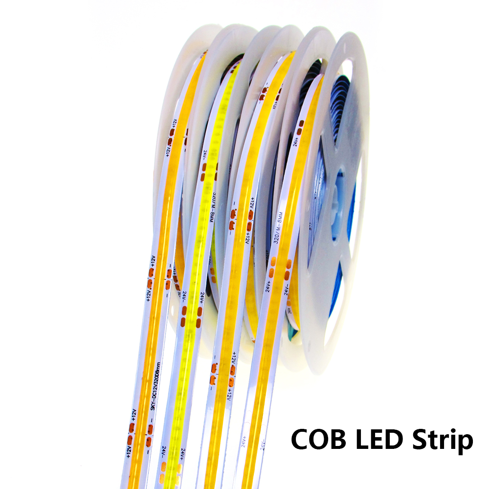 FCOB LED Strip Light 12V 24V 5M 300320 LEDsm High Density Flexible FCOB COB Led Lights RA90 Warm ...