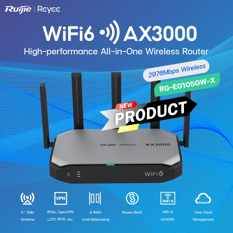 Reyee RG-EG105GW-X Wi-Fi 6 AX3000 All-in-One Wireless Router Internet ...