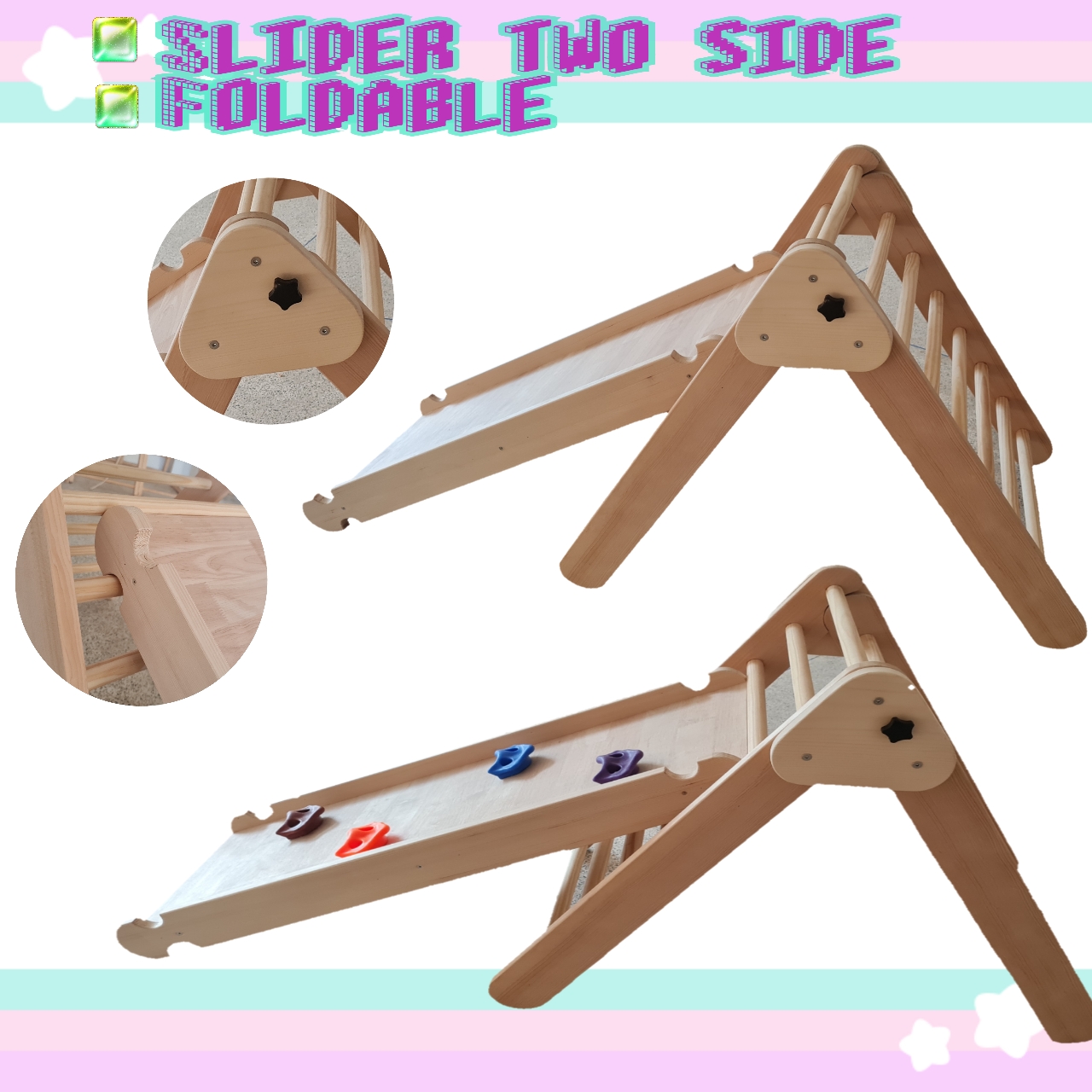Pikler Triangle Foldable Climbing Frame ชุดปีนสามเหลี่ยม ปีนป่าย รวมสไล ...