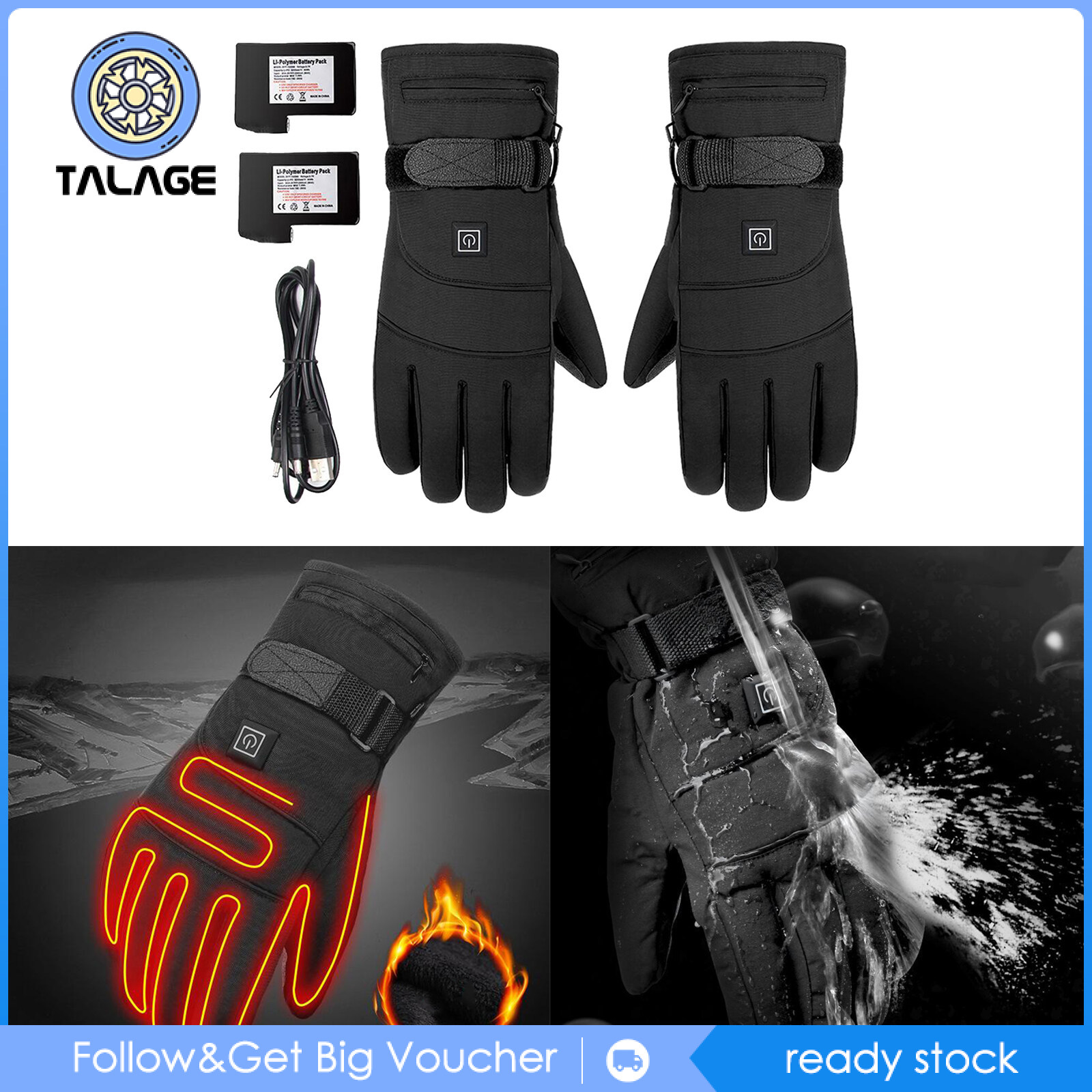 Talage Warm Electric Heated Gloves Thermal Heat Gloves Skiing Climbing ...