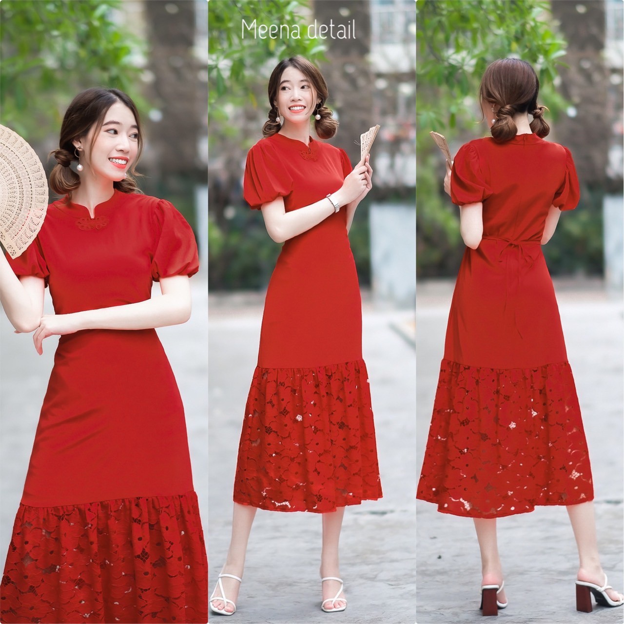 Aya_Shop เสื้อผ้าผู้หญิง ชุดเดรสกี่เพ้า สีแดง พร้อมส่ง | Lazada.co.th