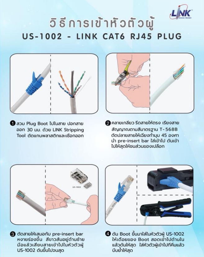 LINK US-1002 CAT 6 RJ45 PLUG ตัวผู้ 10 ตัว/ถุง - Ninety9watch - ThaiPick