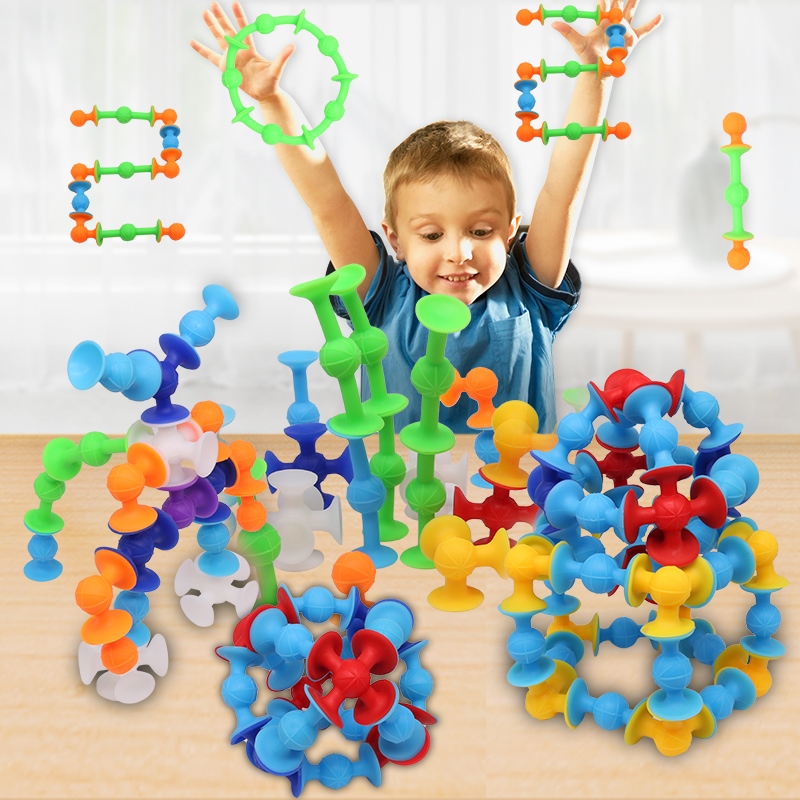 Soft Sucker Building Blocks Assembled Suction Cup Funny Silicone Block ...