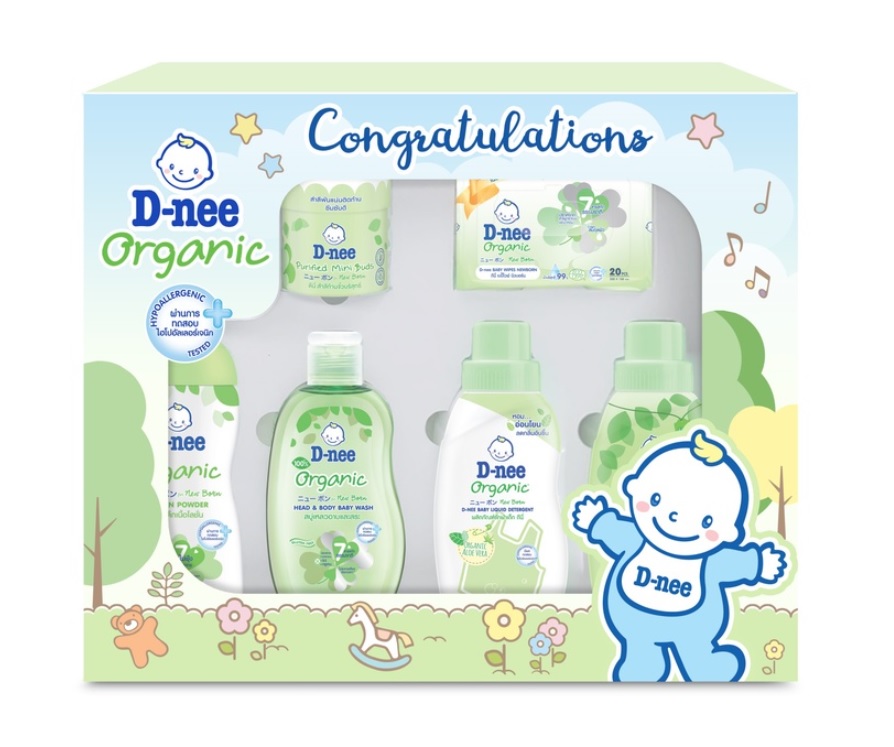 D-NEE ดีนี่ชุดของขวัญเด็กแรกเกิด ออร์แกนิค กล่องใหญ่สีเขียว 1 ชุด 6 ...