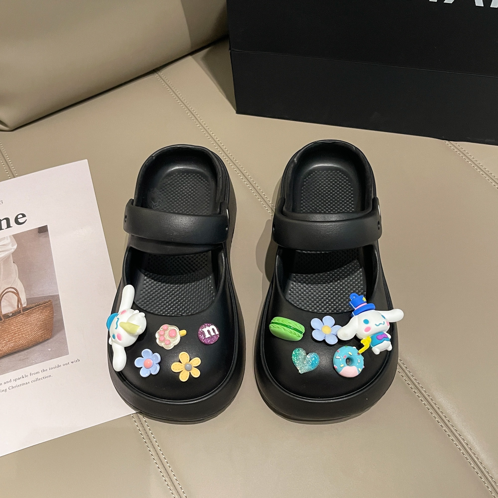 vivi.an รองเท้าเสริมส้น รองเท้าแตะติดตุ๊กตา มีสายรัดส้น พื้นยาง วัสดุ ...