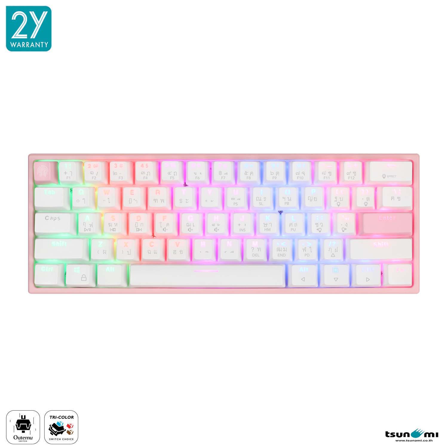 คีย์บอร์ดเกมมิ่ง Tsunami MK-61 Pastel Series 61Key Compact Design 60 ...