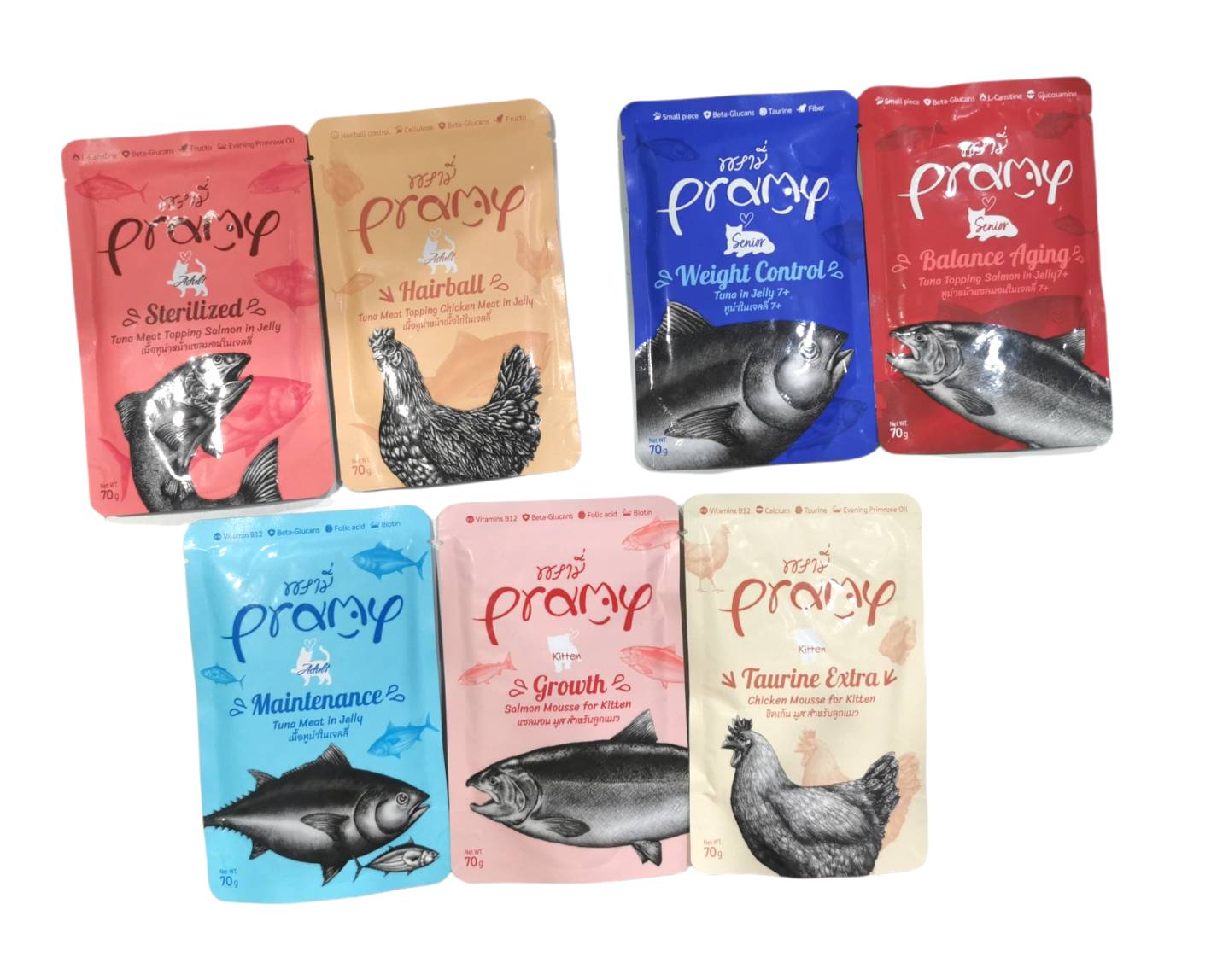 PRAMY พรามี่ (ขายยกโหล12ซอง)อาหารเปียกแมว บำรุงสุขภาพ ขนาด 70 กรัม KT2 ...
