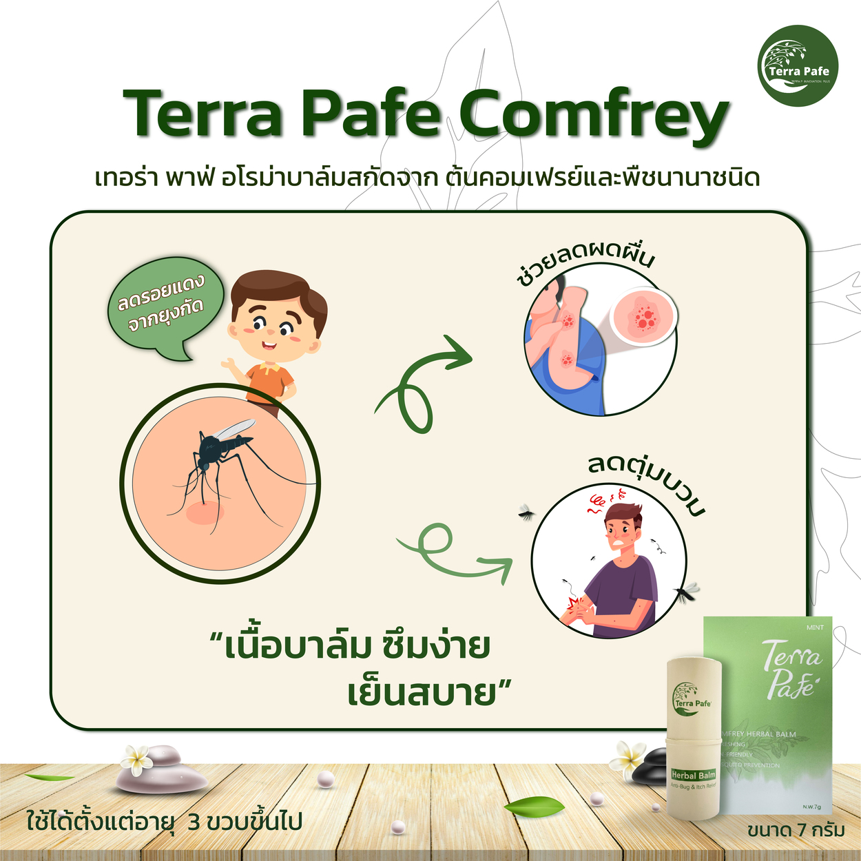 (1 ชิ้น) บาล์มอโรมา เทอร่า พาเฟ่ หอมสดชื่น เย็นสบาย Terra Pafe Comfrey Aromatic Stick Balm - FTZ ...