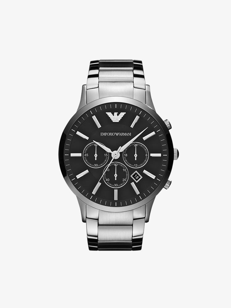 Emporio Armani นาฬิกาข้อมือผู้ชาย Sportivo Chronograph Black Dial Steel ...