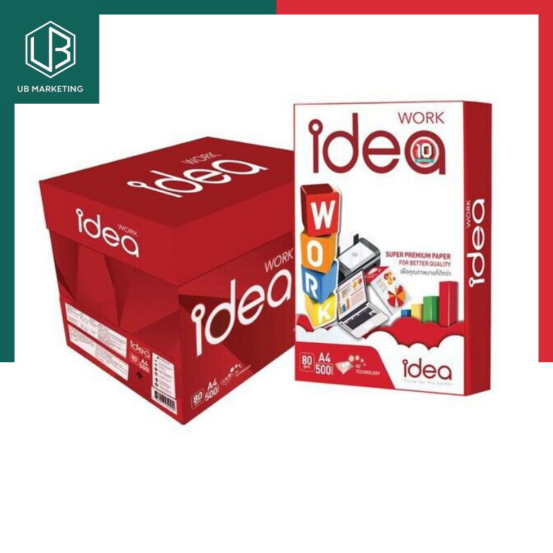 กระดาษถ่ายเอกสาร A4 80แกรม 500แผ่น ไอเดีย เวิร์ค Idea Work สีแดง 4รีม/5 ...