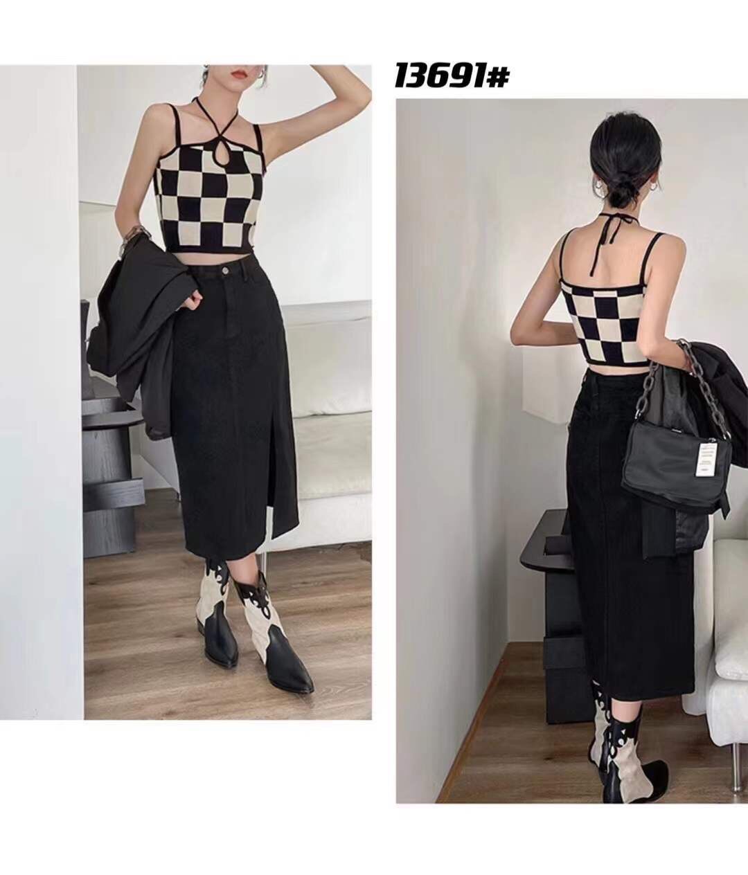 BRA-993 ???? ????พร้อมส่ง ????เสื้อครอปลายสก็อต สายเดี่ยว คล้องคอ ลาย ...