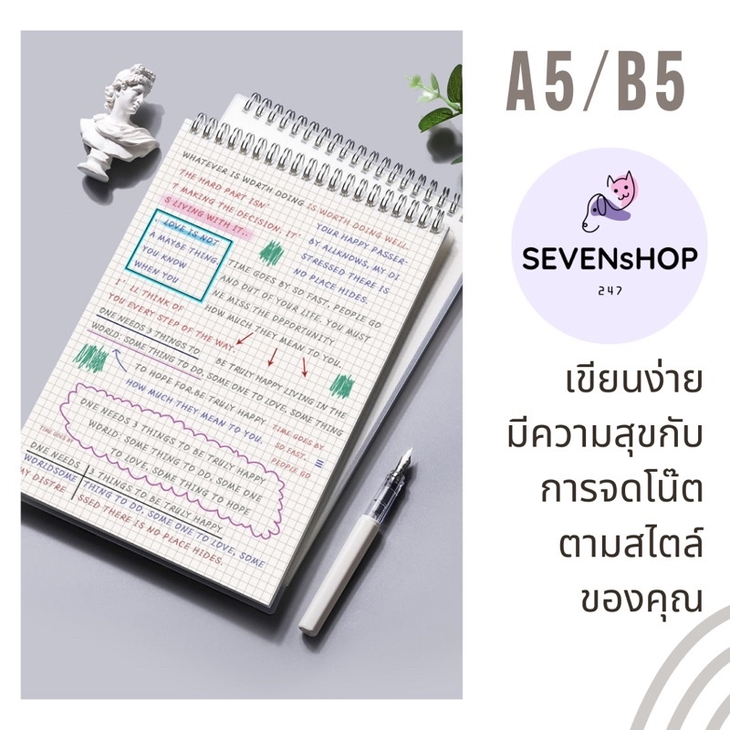 Hot สมุดโน๊ตสันห่วง (แนวตั้ง) ปกใส าด A5B5 สมุดเปิดบน แบบตาราง มีเส้น ไม่มีเส้น เส้นกราฟ ตารางกร ...