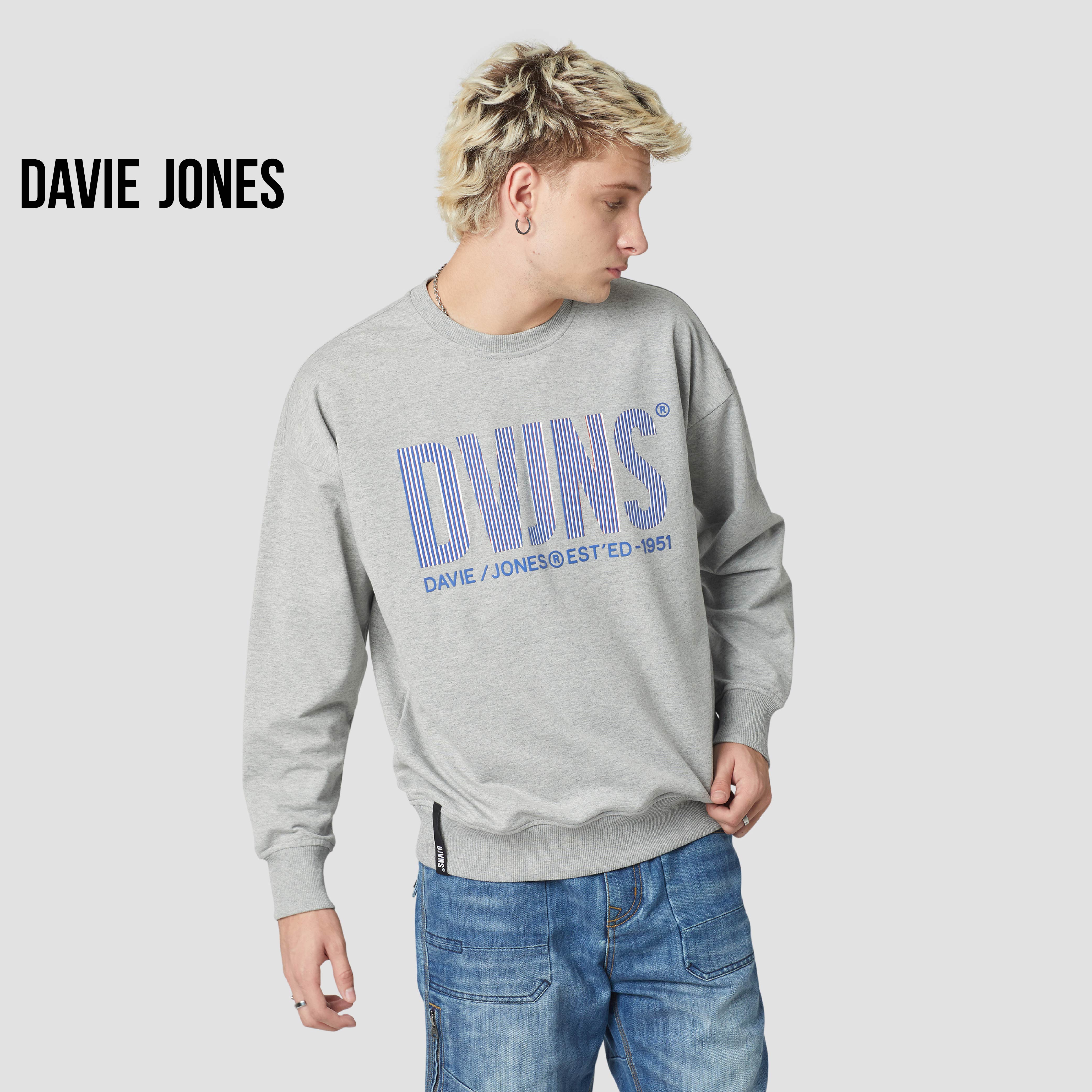DAVIE JONES เสื้อสเวตเตอร์ โอเวอร์ไซส์ พิมพ์ลาย สีดำ Logo Print Sweater ...