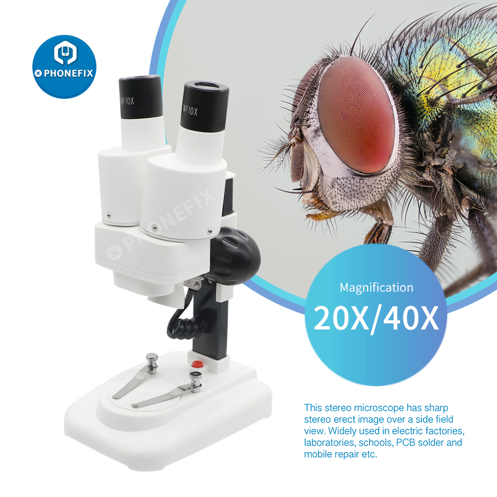 20X 40X Ultra-Compact Fixed-Lens Stereo Microscope Binocular with LED ...