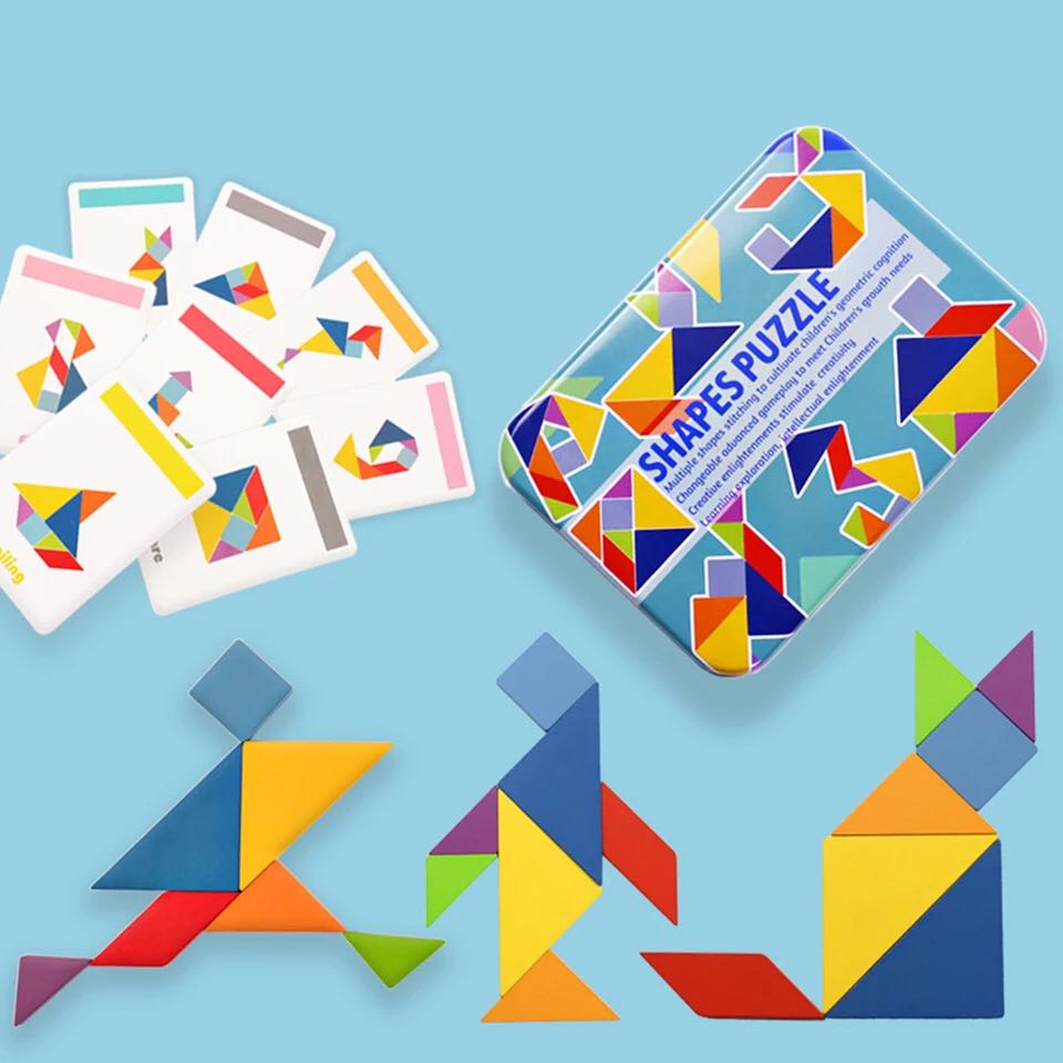 Wooden Pattern Tangram Puzzle Shape Montessori Travel Game Patterns ...