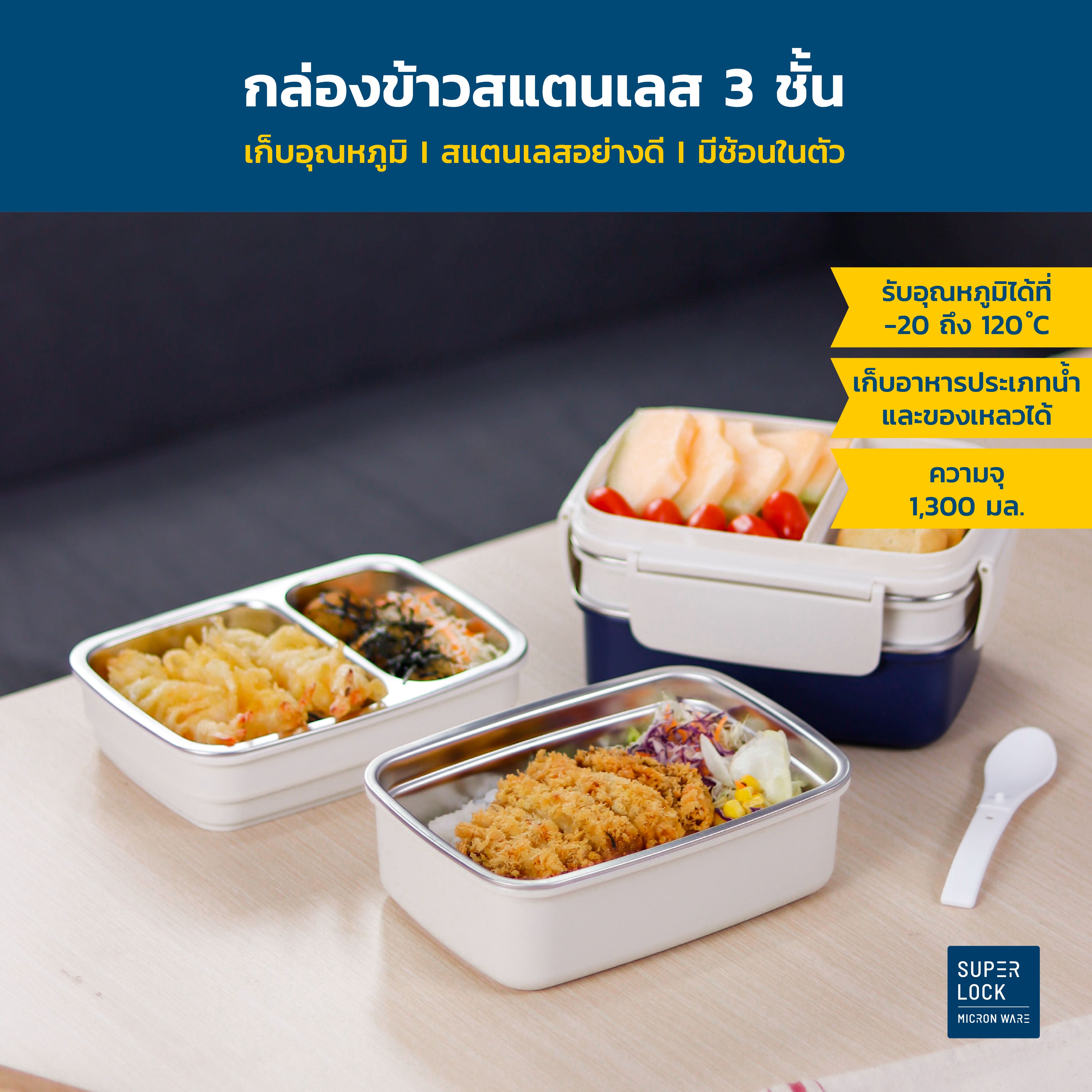 ของขวัญปีใหม่ จับฉลากSuper Lock กล่องข้าวสแตนเลส 3 ชั้น Stainless Lunchbox รุ่น 6176 ฟรีช้อน ...