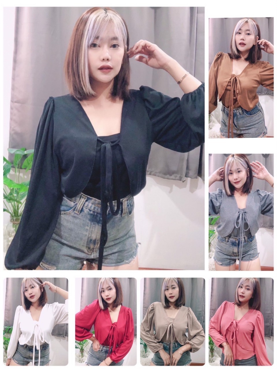 MM51 เสื้อคลุมแขนยาว เสื้อผ้าแฟชั่นสาวอวบ เสื้อคาร์ดิแกนแบบเย็บติดกับ ...