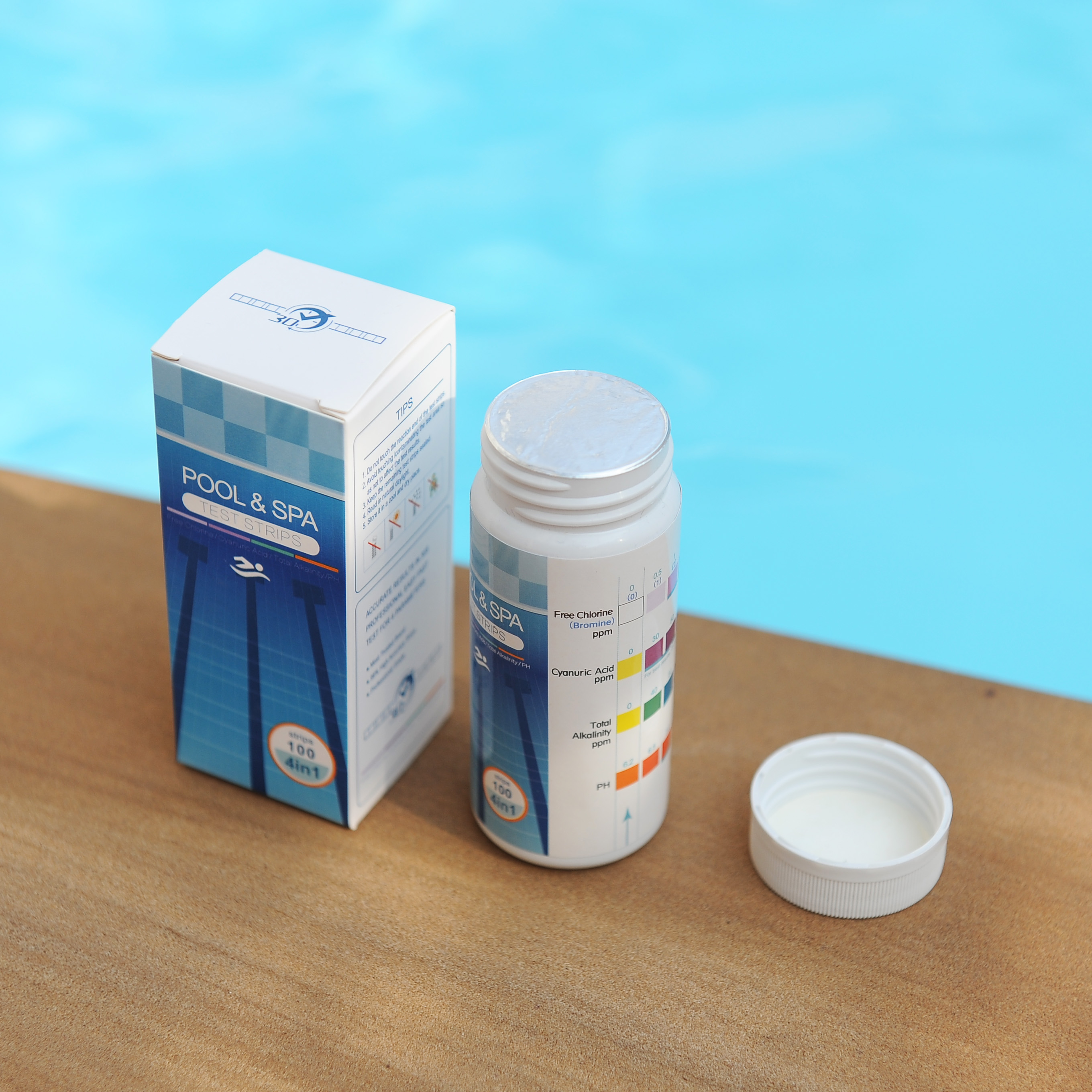 Pool test strips 100 pcs 4 in 1 pool test kit แถบทดสอบน้ำ วัดคลอรีน pH ...