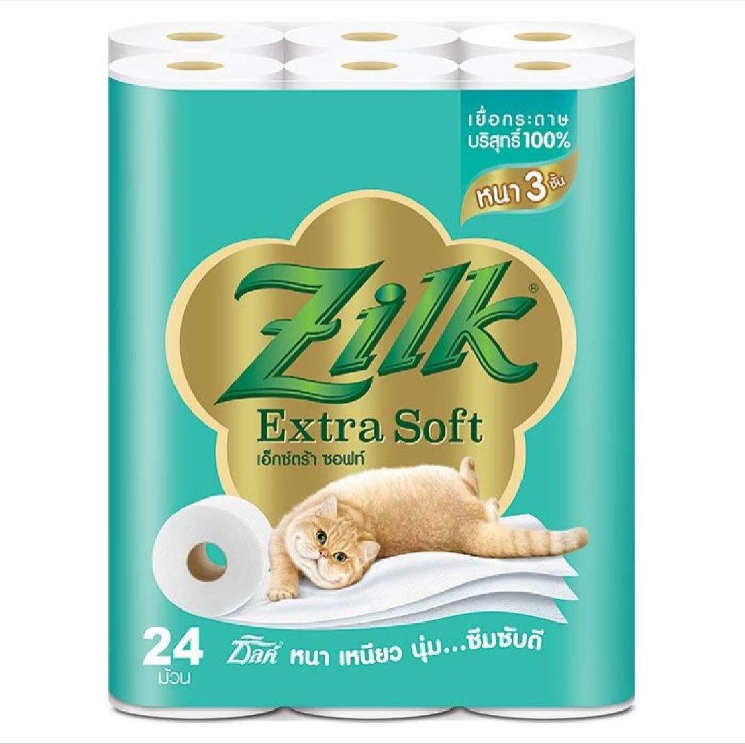ZILK EXTRA SOFT ซิลค์ เอ็กซ์ตร้า ซอฟท์ กระดาษชำระ กระดาษทิชชูม้วน หนา 3 ชั้น แพ็ค 24 ม้วน - SNOW ...