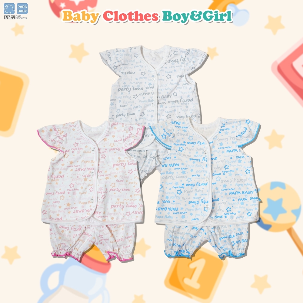 PAPA ชุดเด็กหญิง เสื้อผ้าเข้าเซตพร้อมกางเกงขาสามส่วน มีให้เลือก 3 แบบ ไซส์0-8 เดือน ผลิตจาก ...