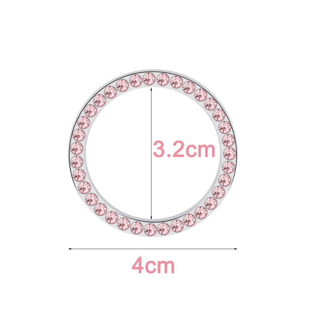 AKZDXE Bling Pink Circle Trim แหวนเพชรปฏิบัติรถปุ่มอุปกรณ์ตกแต่ง Start ...