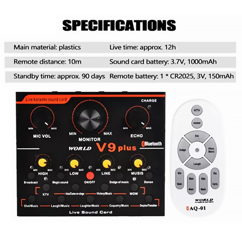 V9 Plus Professional Audio Mixer Audio USB External Sound Card Headset ...