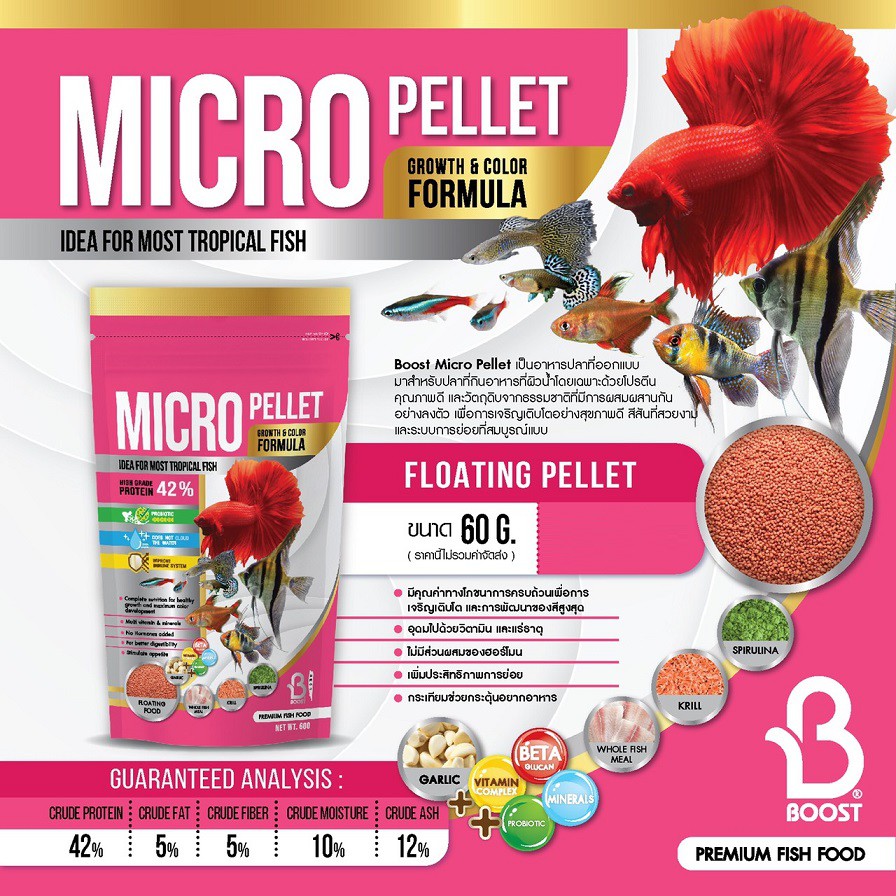 BOOST MICRO PELLET GROWTH&COLOR อาหารปลาสวยงาม เม็ด MICRO สูตร เร่งโต ...